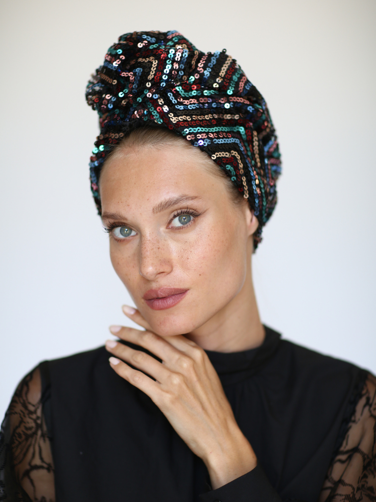 Rainbow sequin turban – Rona Hand Made Turbans
