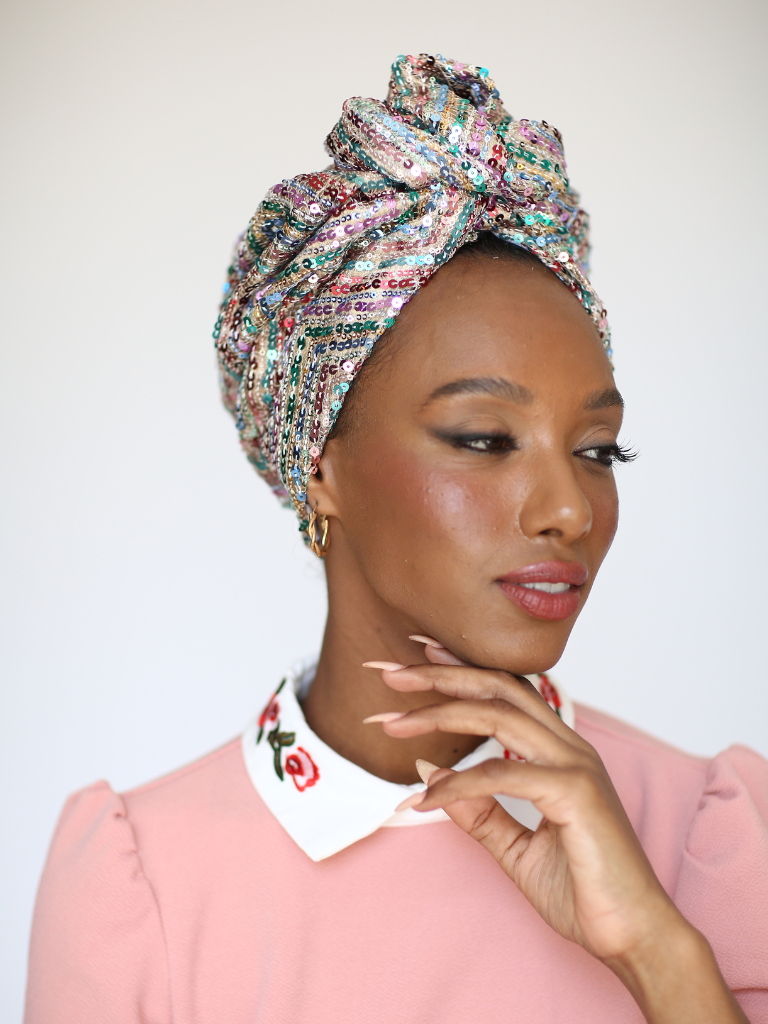 Dark Zigzag Sequin Turban – Rona Hand Made Turbans