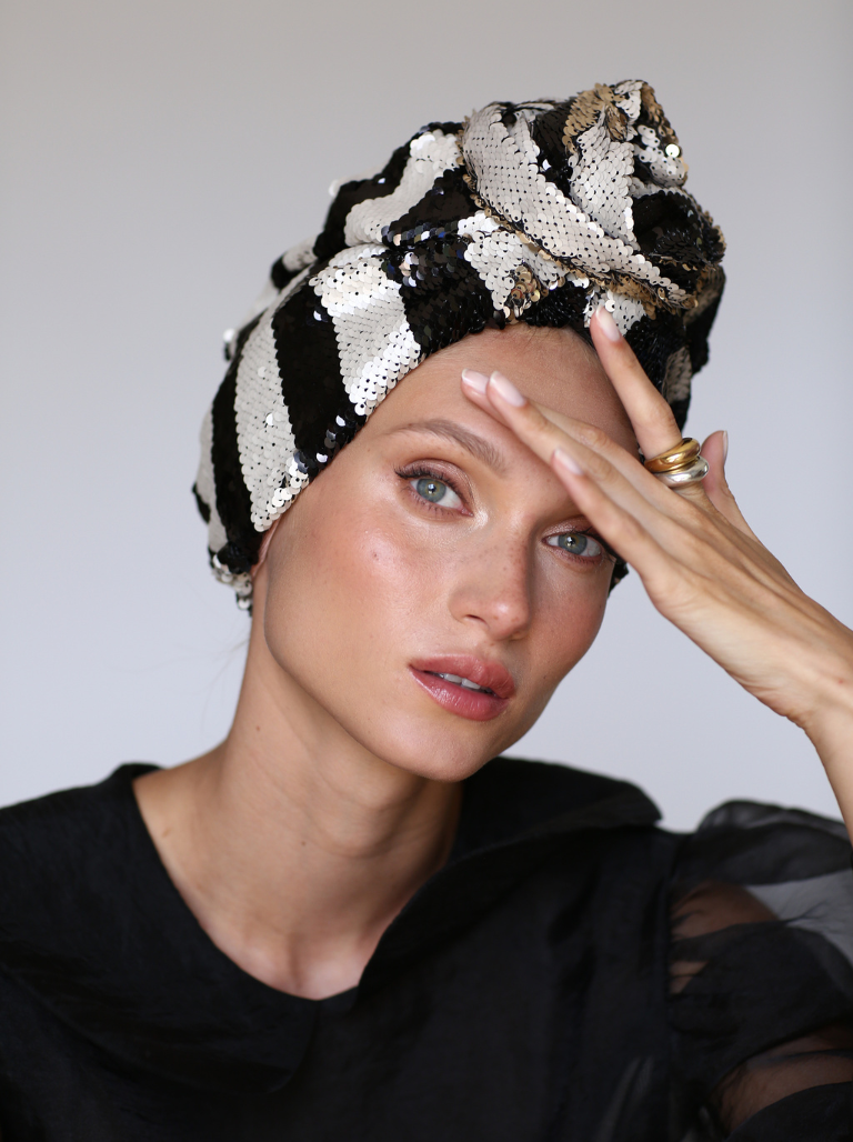 Stripped sequin turban- big size – Rona Hand Made Turbans
