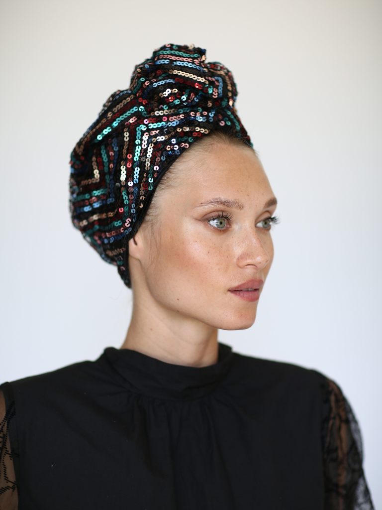 Dark Zigzag Sequin Turban – Rona Hand Made Turbans