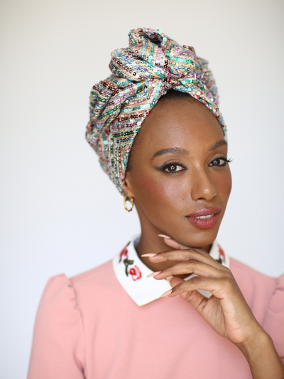 Dark Zigzag Sequin Turban – Rona Hand Made Turbans