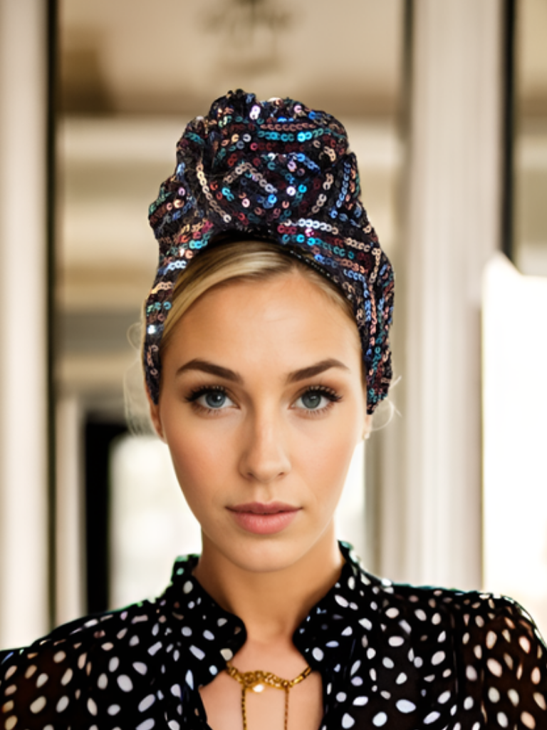 Shiny Black Party Turban – Rona Hand Made Turbans