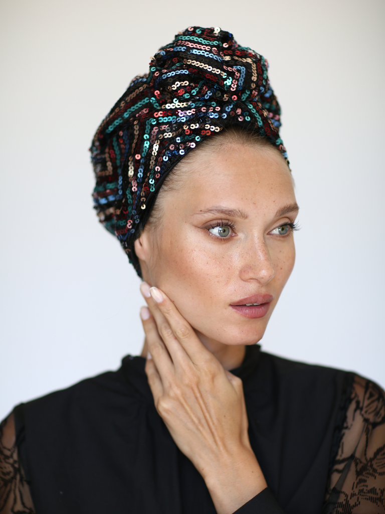Dark Zigzag Sequin Turban – Rona Hand Made Turbans