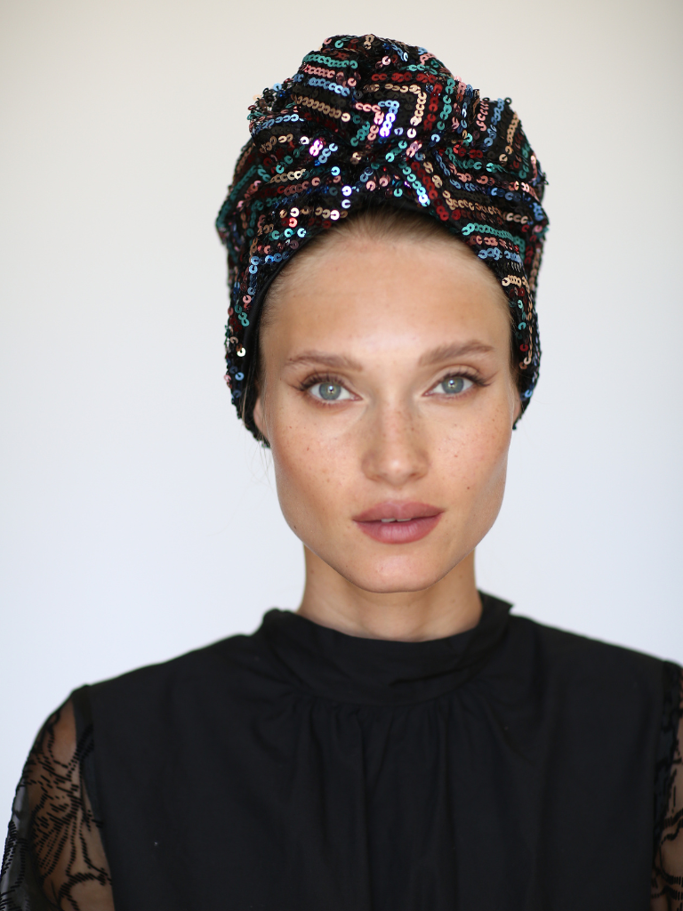 Dark Zigzag Sequin Turban – Rona Hand Made Turbans