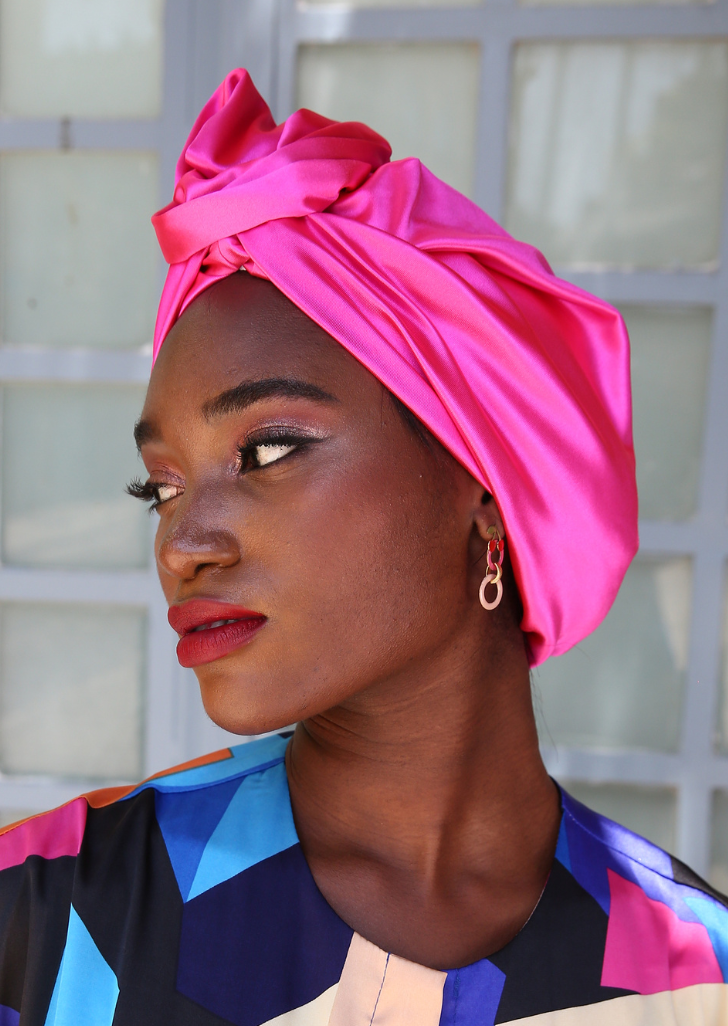 Flower silk Turban in Fuchsia – Rona Hand Made Turbans