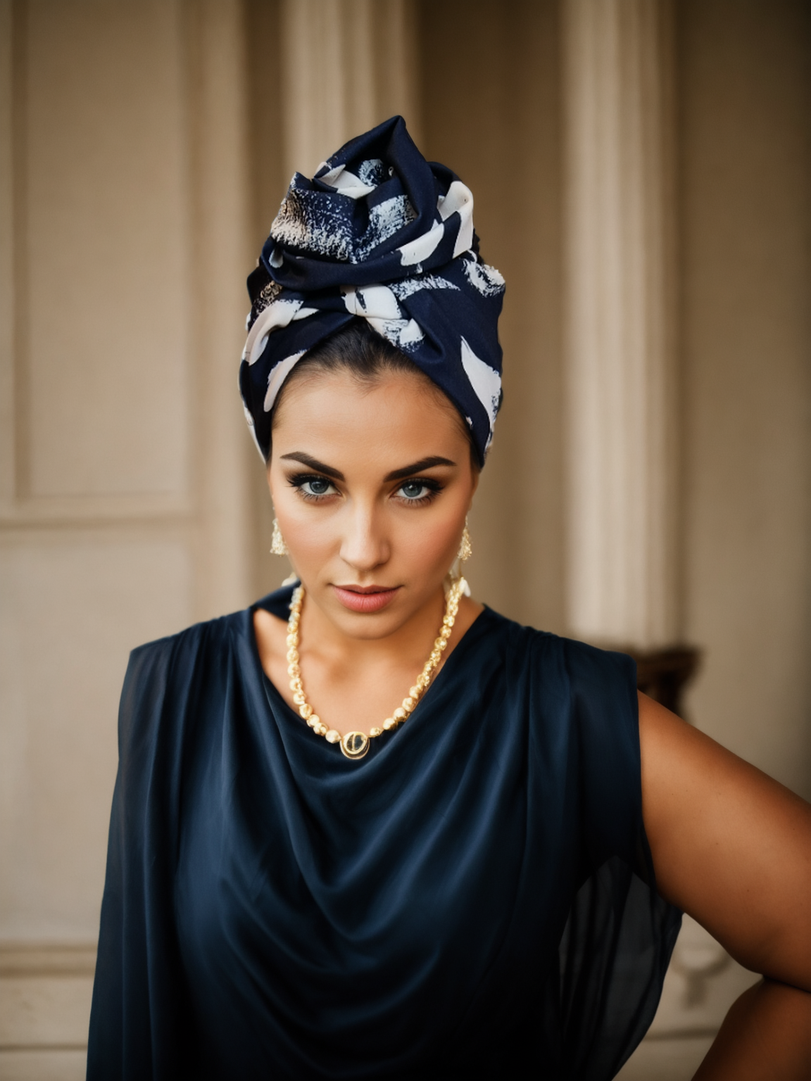 Navy Brushstroke Turban – Rona Hand Made Turbans