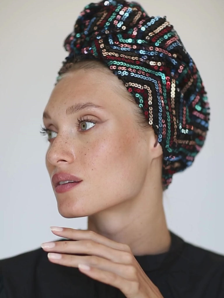 Dark Zigzag Sequin Turban – Rona Hand Made Turbans