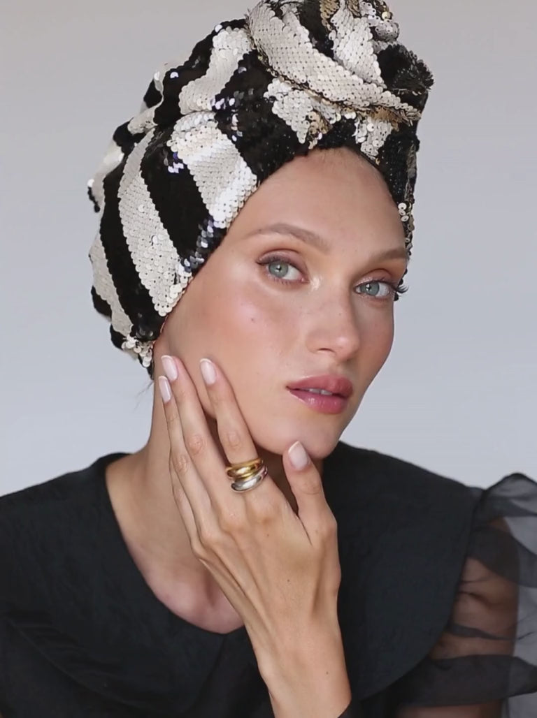 Stripped sequin turban – Rona Hand Made Turbans
