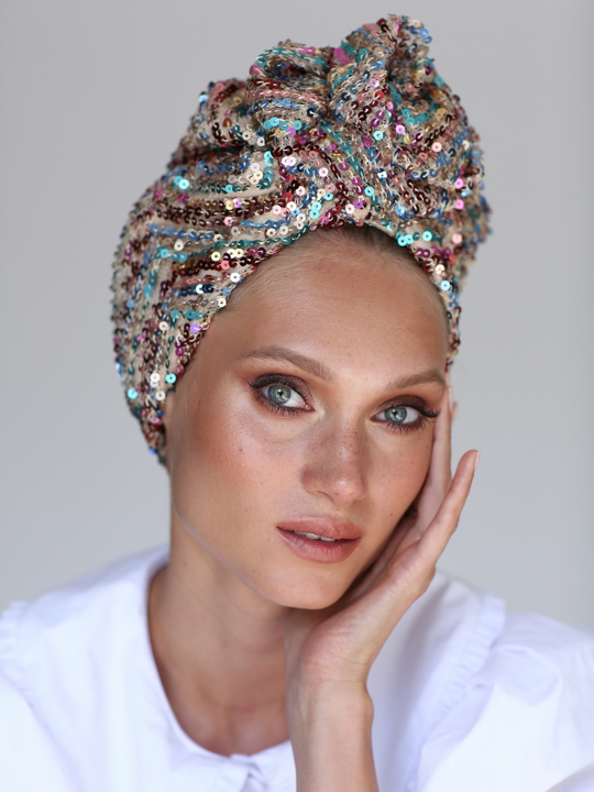 Rainbow sequin turban – Rona Hand Made Turbans