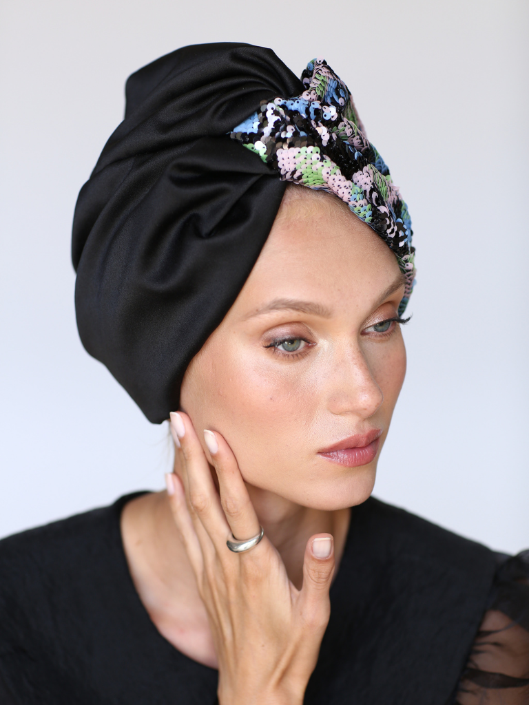 Twist sequin turban – Rona Hand Made Turbans