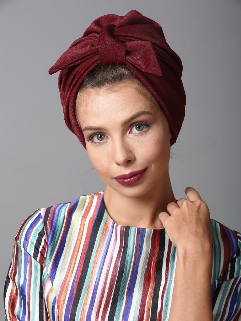 Fashion turban in Burdungy – Rona Hand Made Turbans